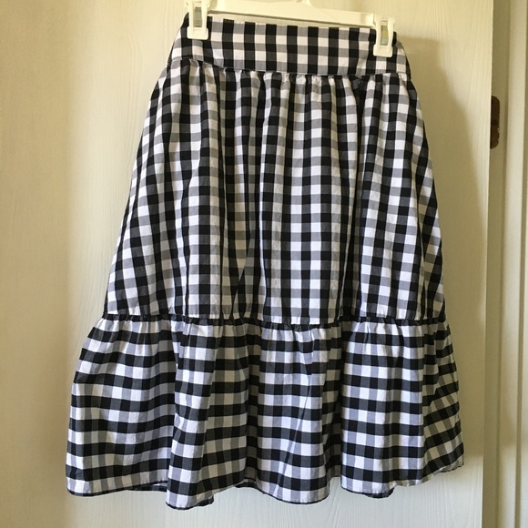 J. Crew | Skirts | Jcrew Black And White Plaid Bell Skirt With Bow Tie ...